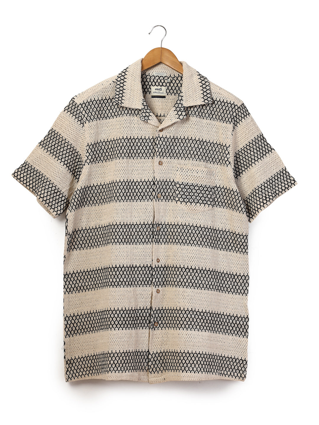 Plus Size Cuban Collar Crochet Resist Shirt