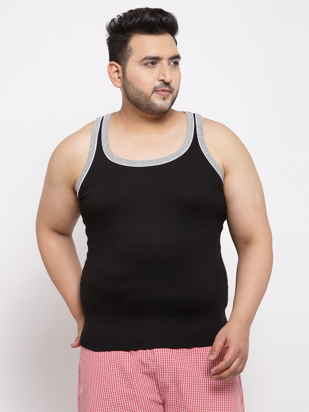 Plus Size Men Black Solid Innerwear Vest